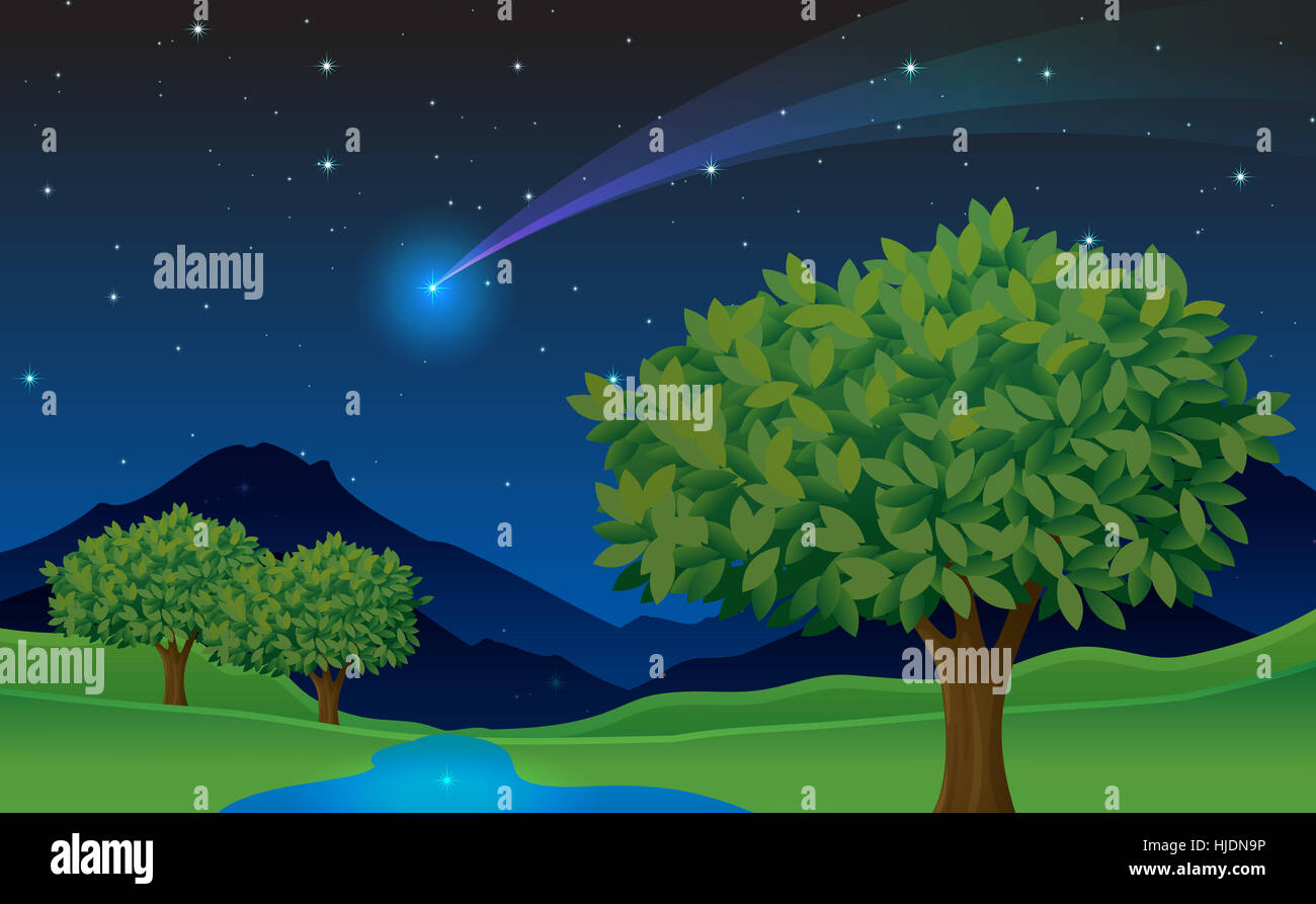 blue, tree, garden, graphic, night, nighttime, leaves, moon, jungle ...