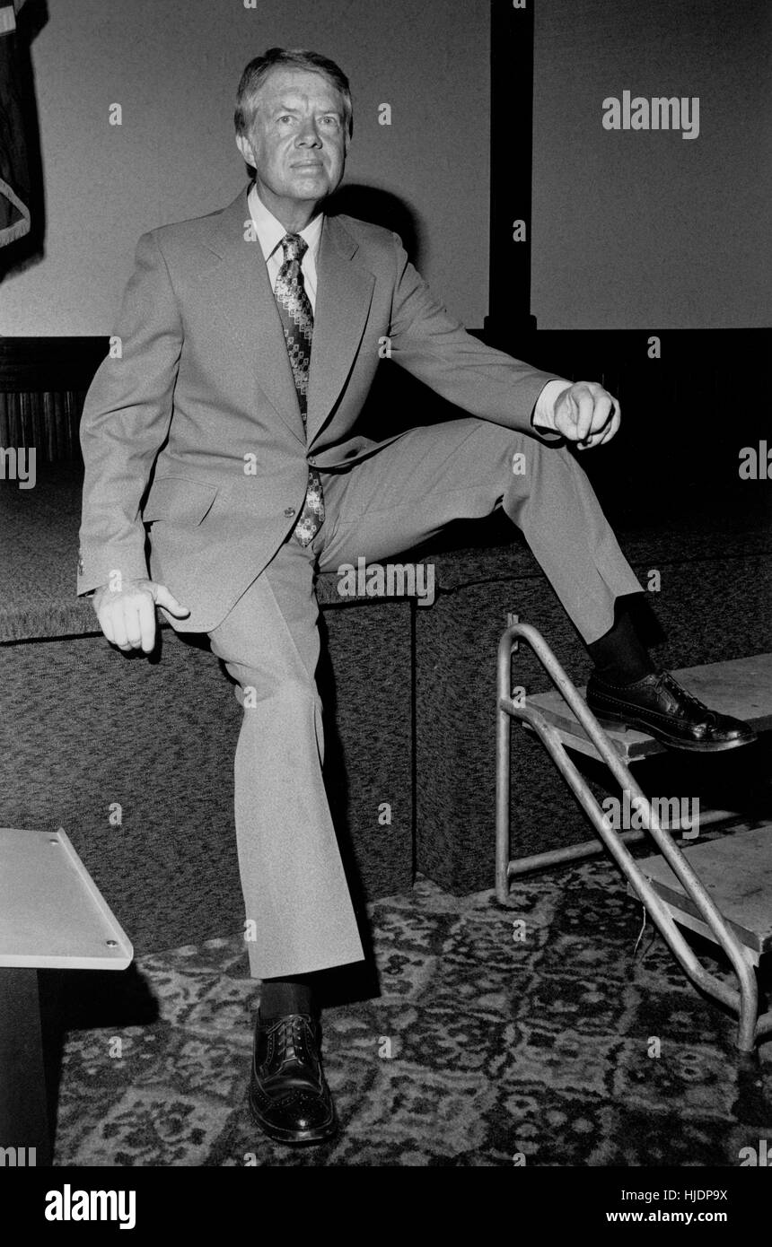 1976 US presidential candidate Georgia governor Jimmy Carter sits on ...