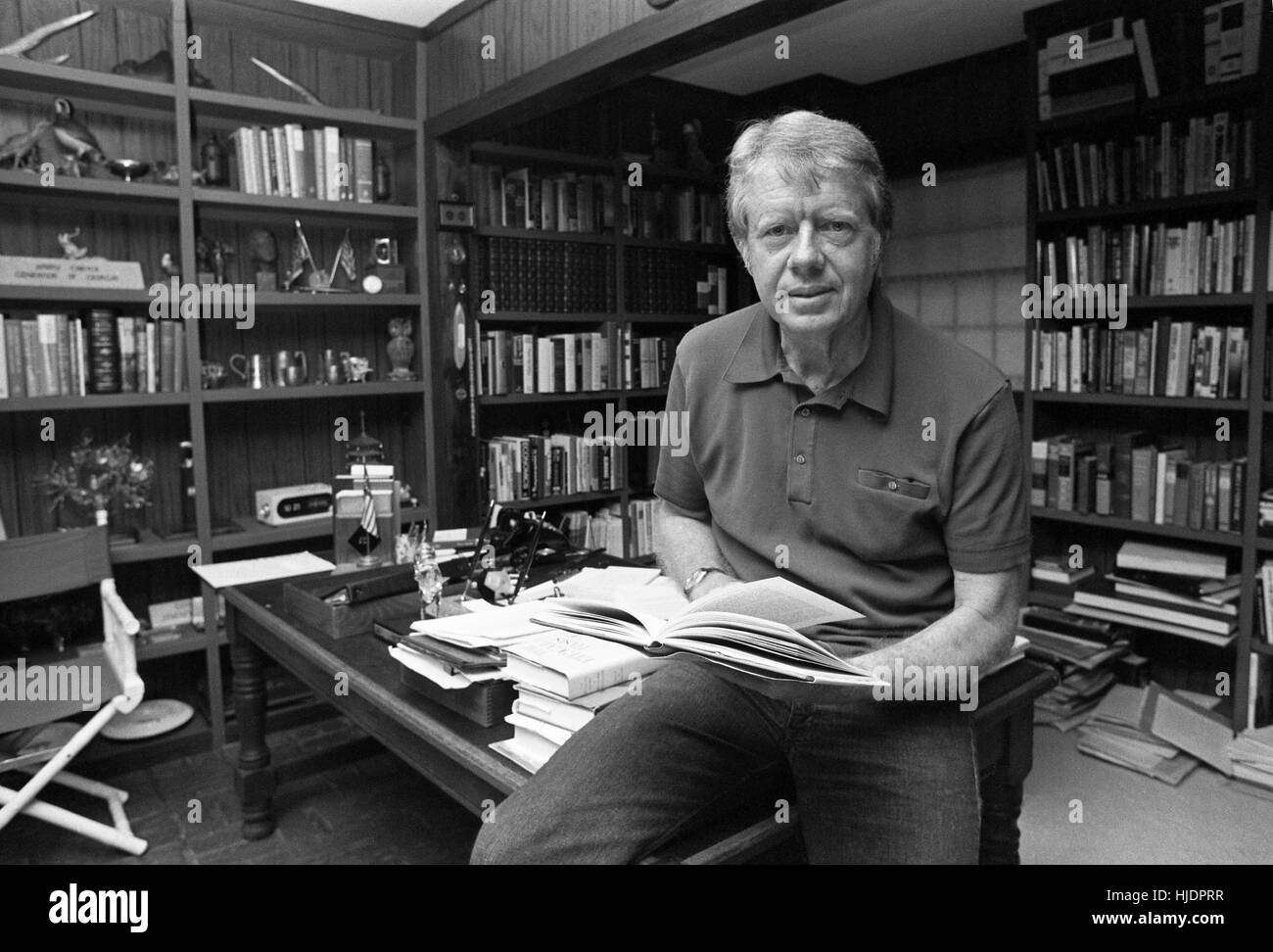 Jimmy Carter in his study at his 1 Woodland Drive home in Plains ...
