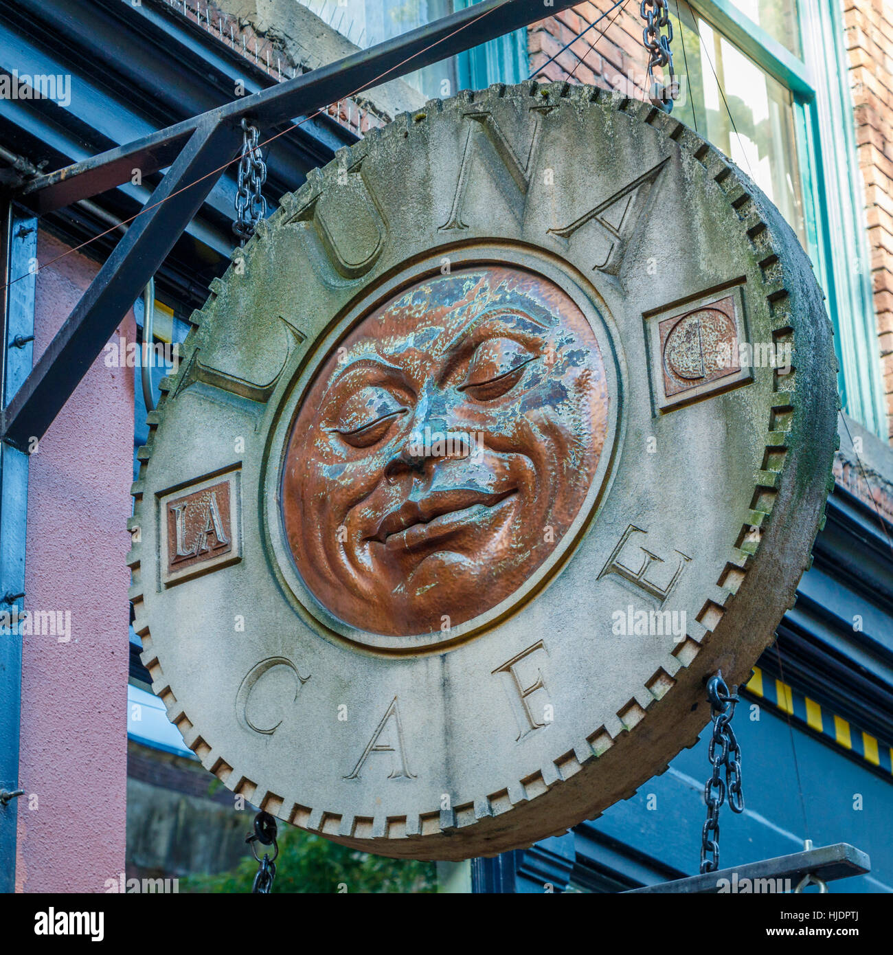 The sign for Luna Cafe in Water Street, Gastown, Vancouver, British ...