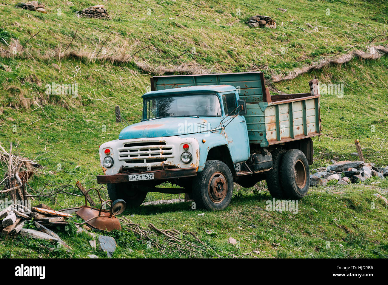 Georgia. ZIL-130 - Old Soviet Russian medium-duty truck parking on ...