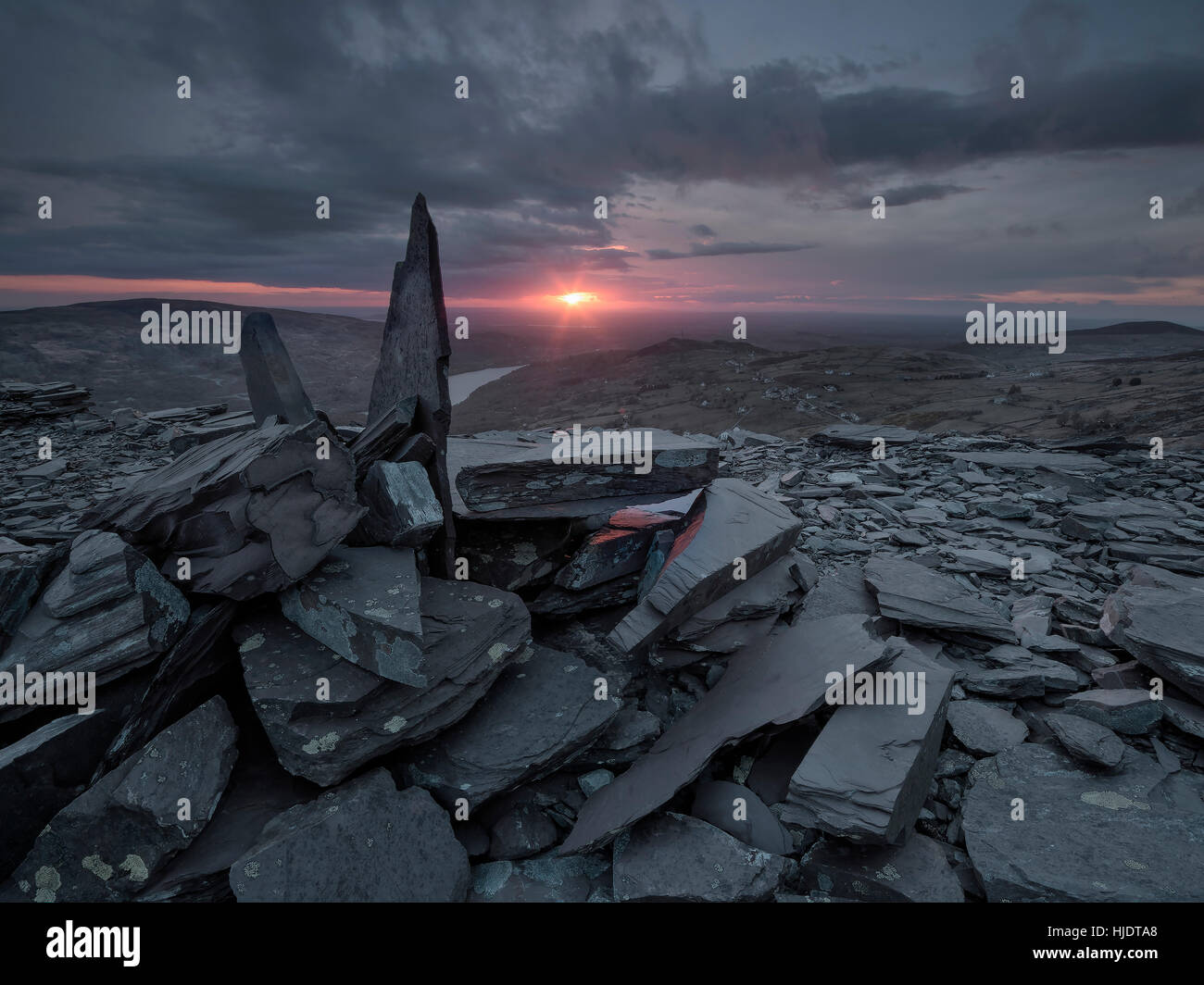 Sunset at Dinorwic slate mine, Llanberis, Wales Stock Photo - Alamy