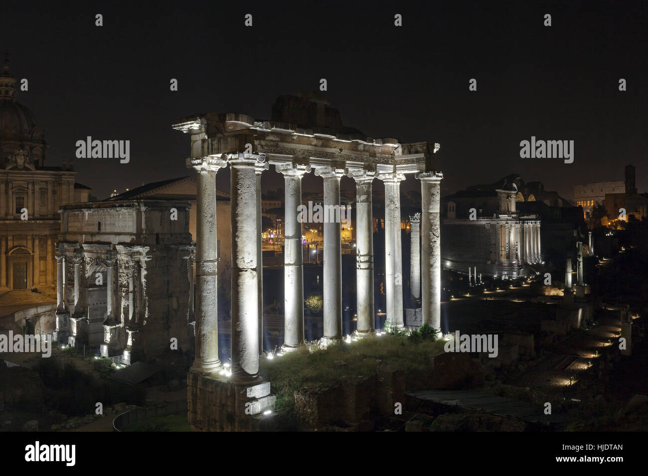 The Roman Forum photographed at night with artificial lights. The Roman ...