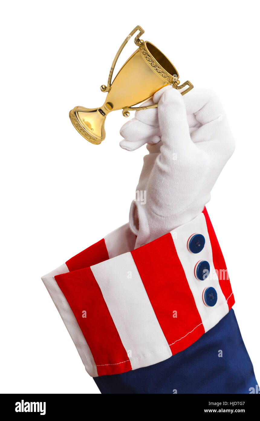 President Holding Up Winning Trophy Isolated on White Stock Photo - Alamy