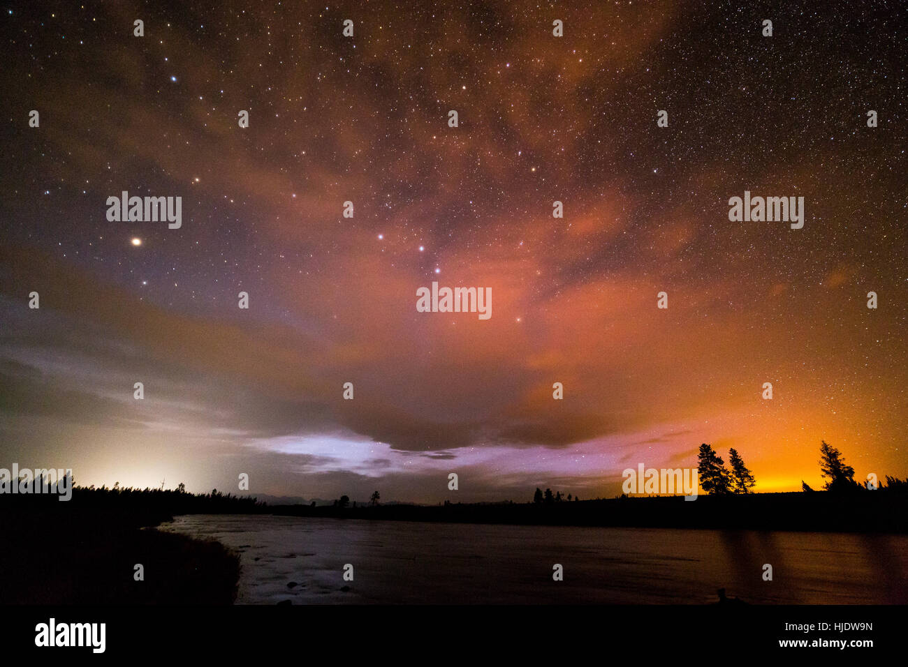 Light pollution from West Yellowstone, MT, a starry night sky and the ...