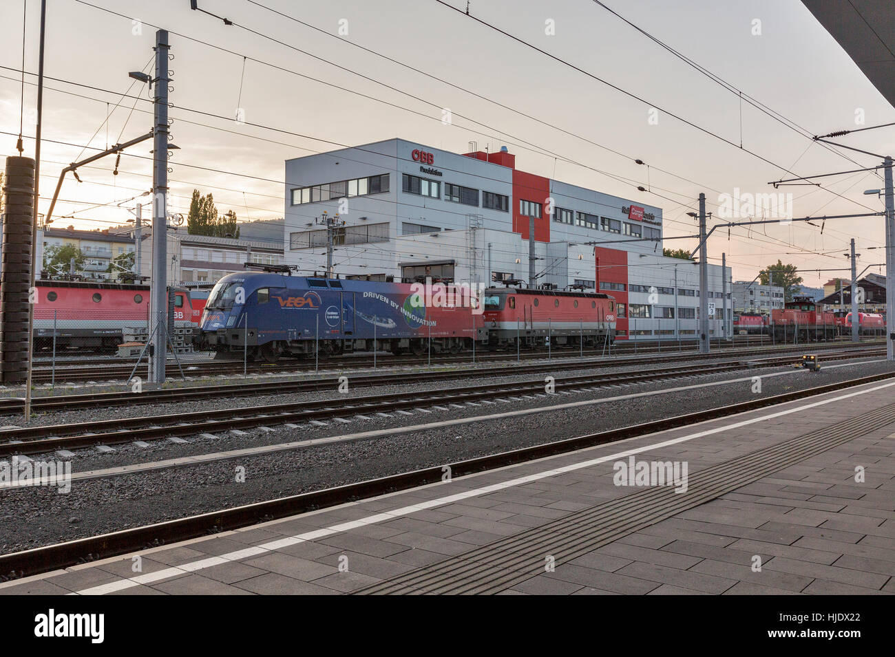GRAZ, AUSTRIA - SEPTEMBER 12, 2015: Vega and OBB cargo locomotives on ...