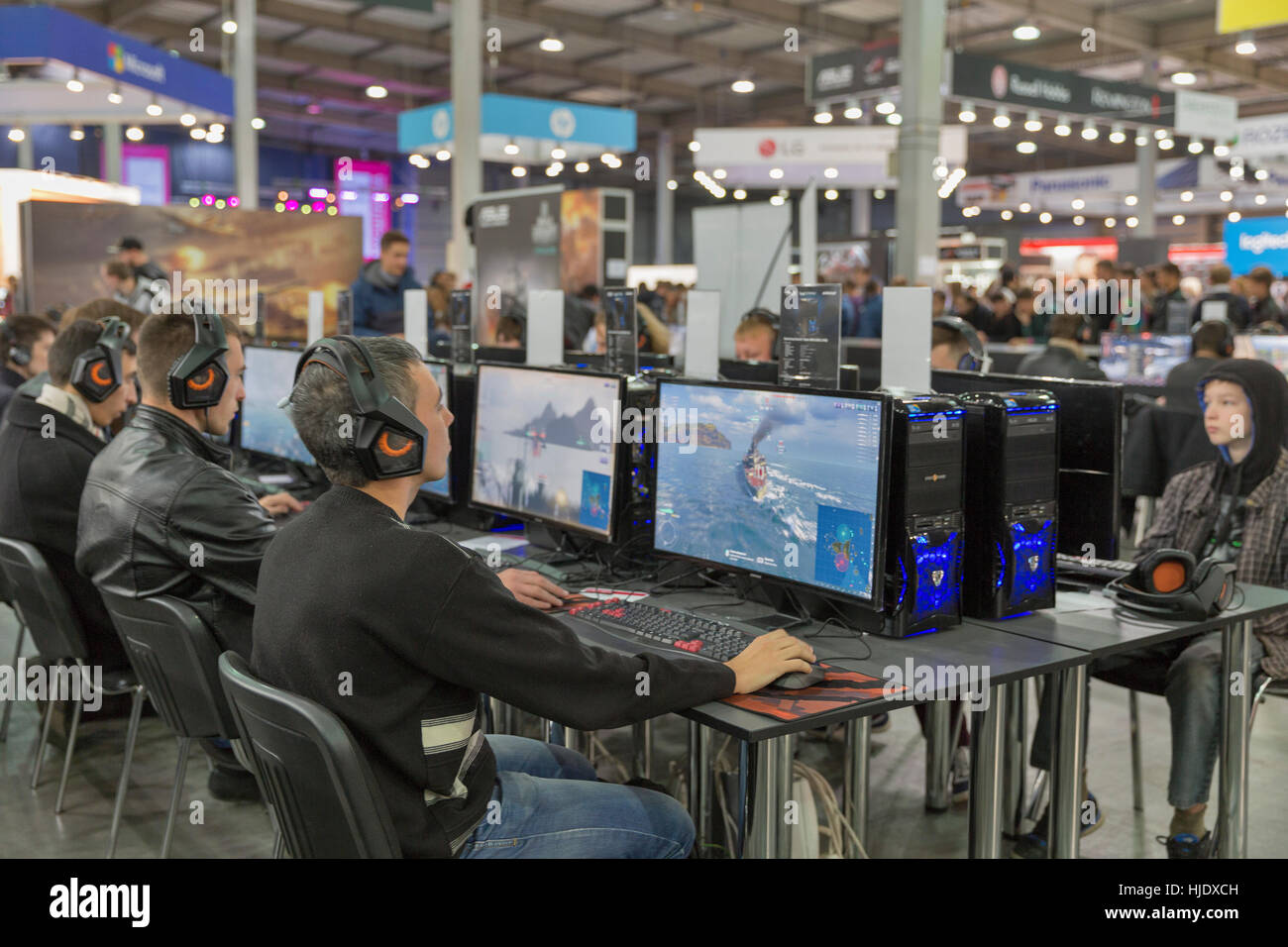 KIEV, UKRAINE - OCTOBER 11, 2015: People visit Wargaming company ...