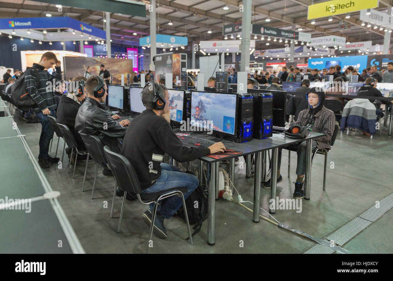 KIEV, UKRAINE - OCTOBER 11, 2015: People visit Wargaming company ...