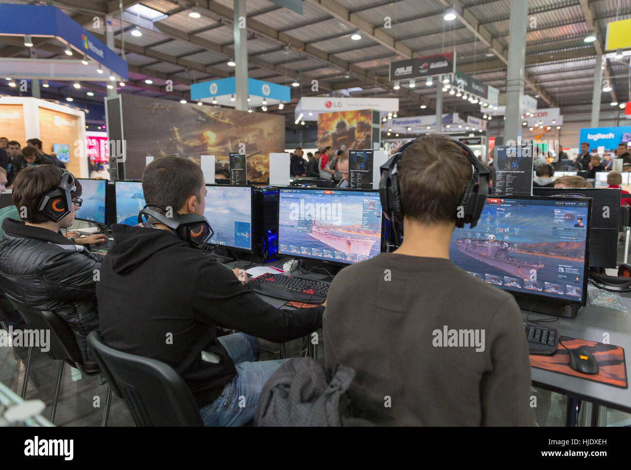 KIEV, UKRAINE - OCTOBER 11, 2015: People visit Wargaming company ...