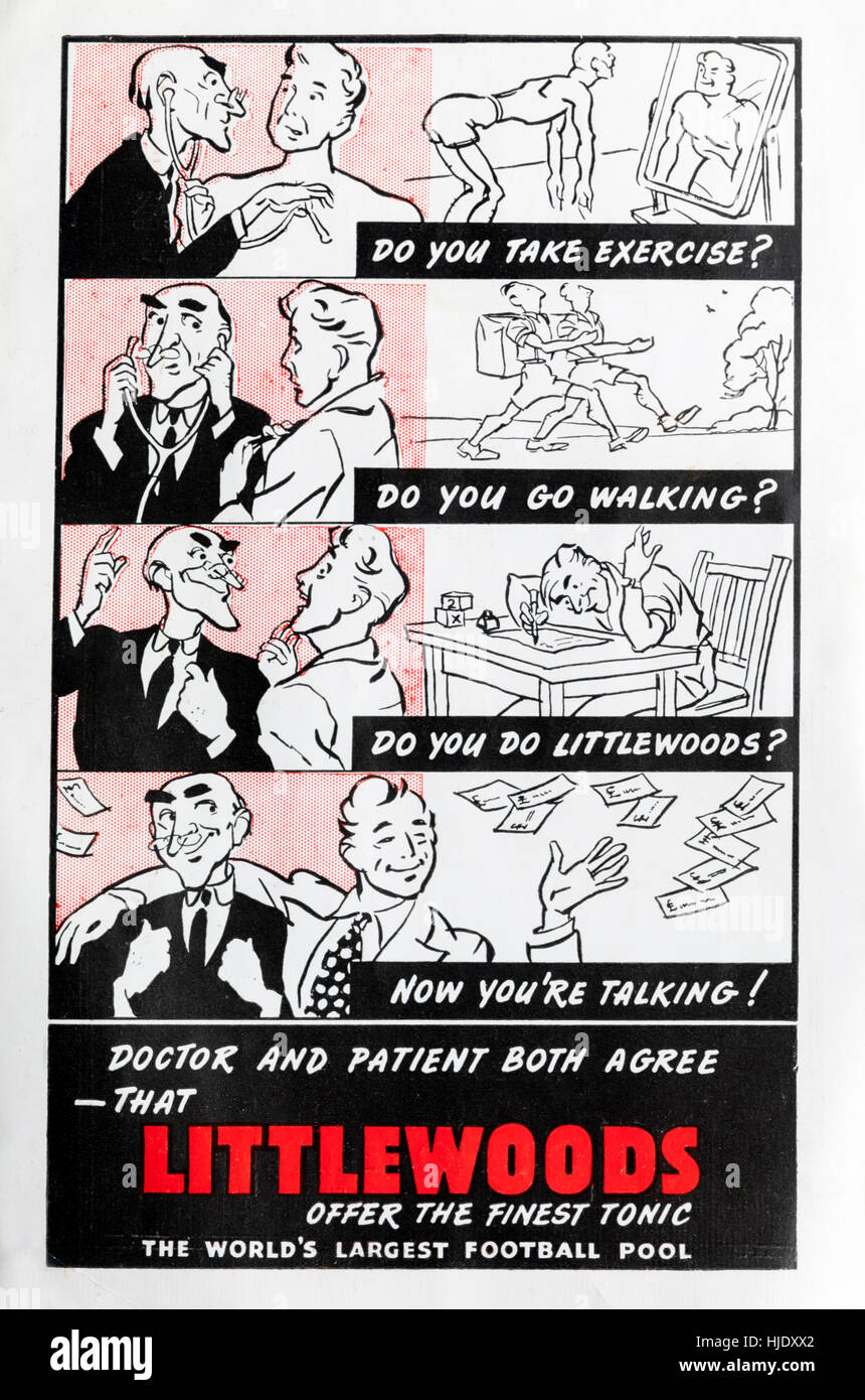 A 1940s advertisement for Littlewoods Football Pools Stock Photo - Alamy