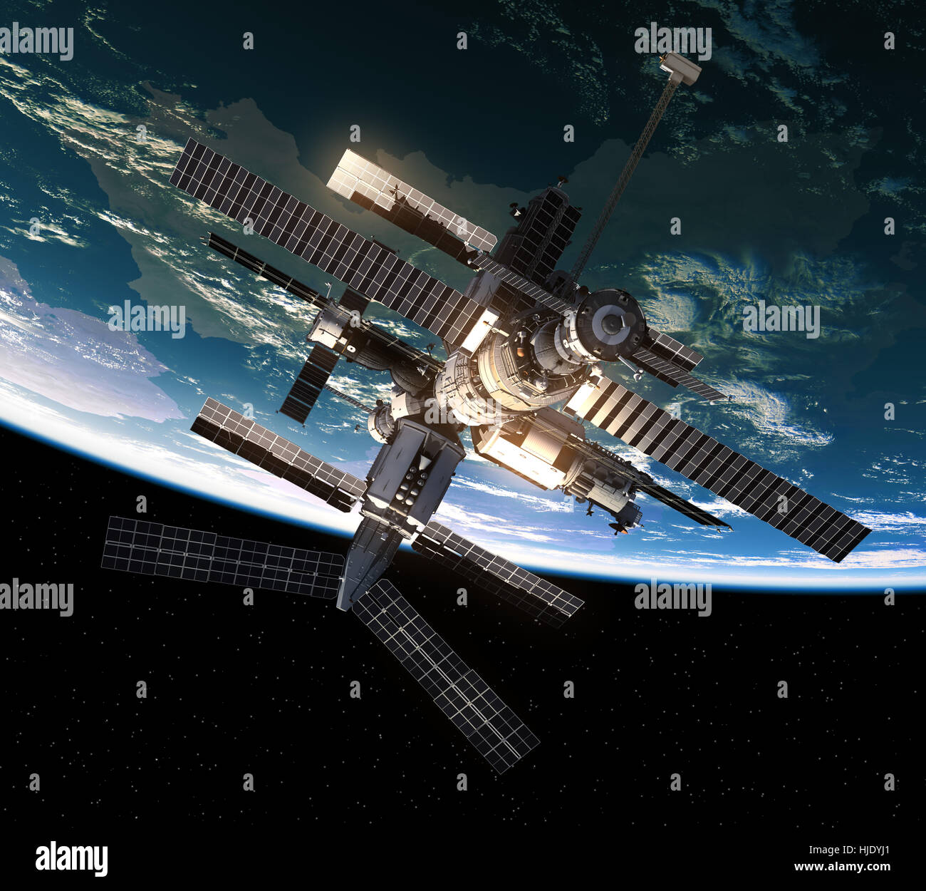 Flight Of Space Station In Outer Space Stock Photo - Alamy