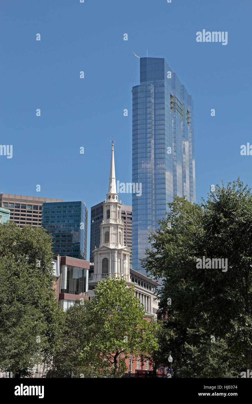 The spire of and Millennium Tower behind, Boston, Massachusetts, United ...