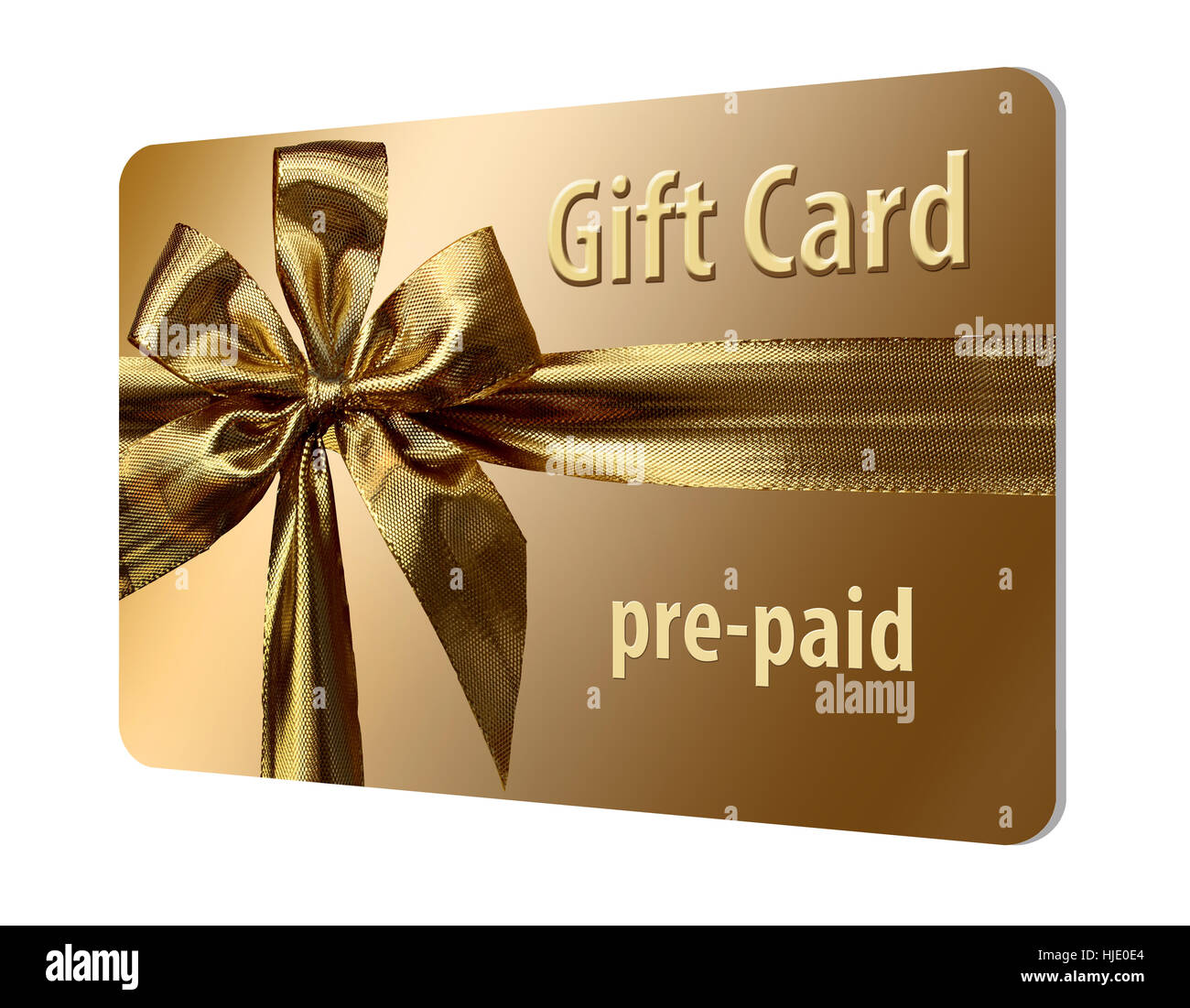 Gold prepaid gift card with gold ribbon and gold bow Stock Photo - Alamy