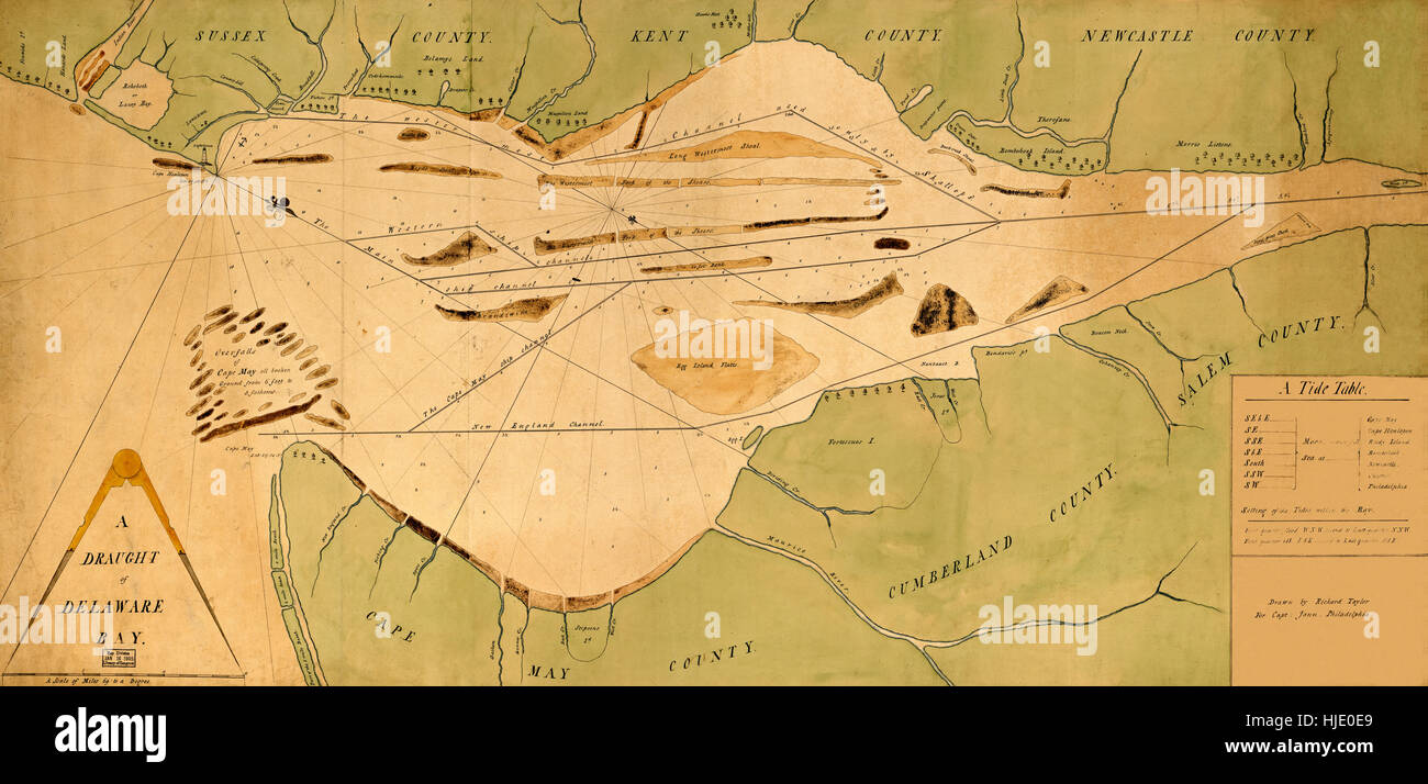 Map Of Delaware Bay 1770 Stock Photo - Alamy