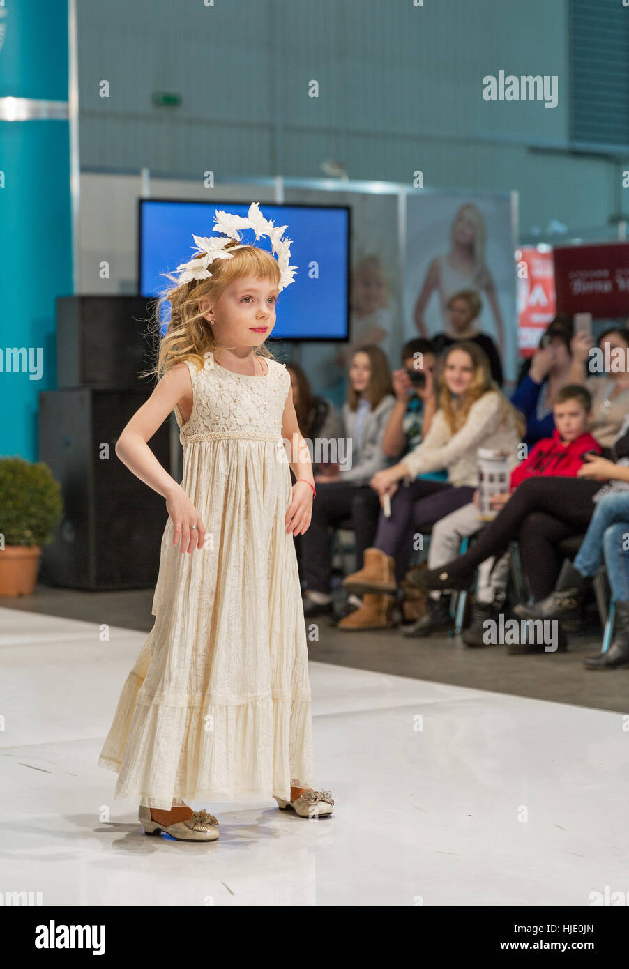 KIEV, UKRAINE - FEBRUARY 04, 2016: Children fashion model at Kyiv ...