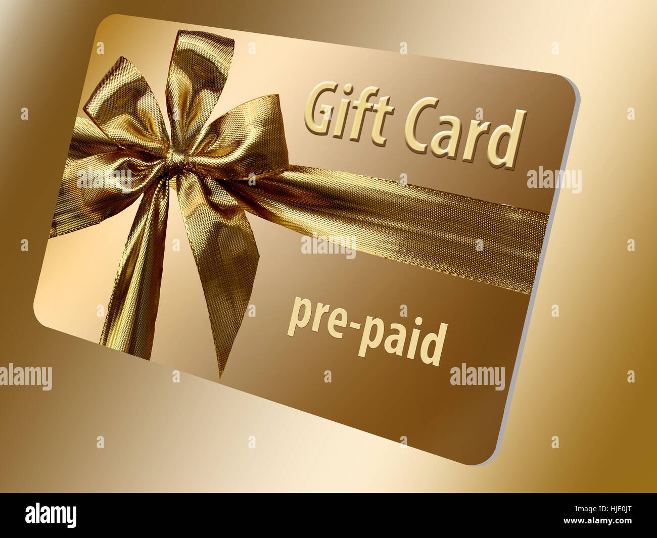 Gold prepaid gift card with gold ribbon and gold bow Stock Photo - Alamy