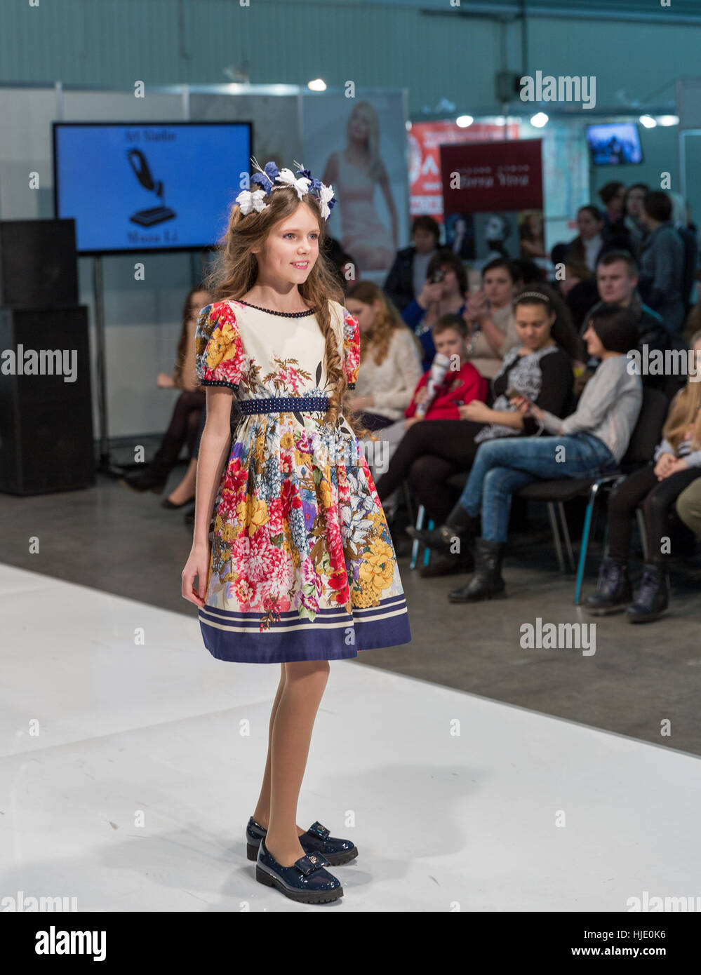 KIEV, UKRAINE - FEBRUARY 04, 2016: Children fashion model at Kyiv ...