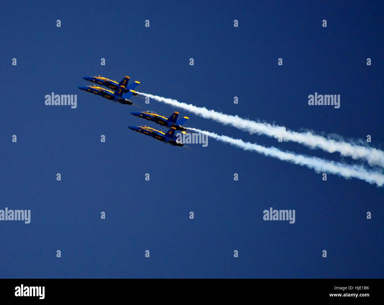 The blue angel jet performers flying in formation over their home base ...