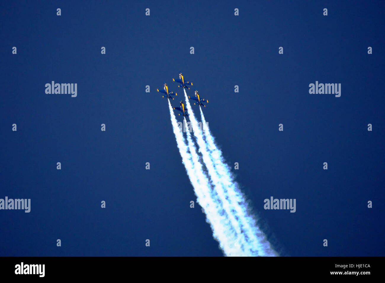 The blue angel jet performers flying in formation over their home base ...