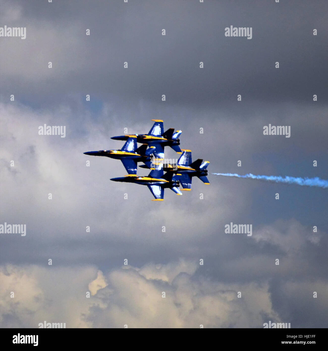 The blue angel jet performers flying in formation over their home base ...