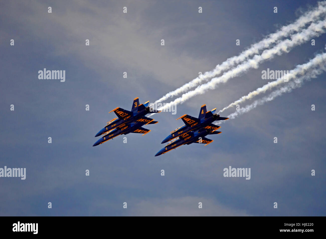 The blue angel jet performers flying in formation over their home base ...