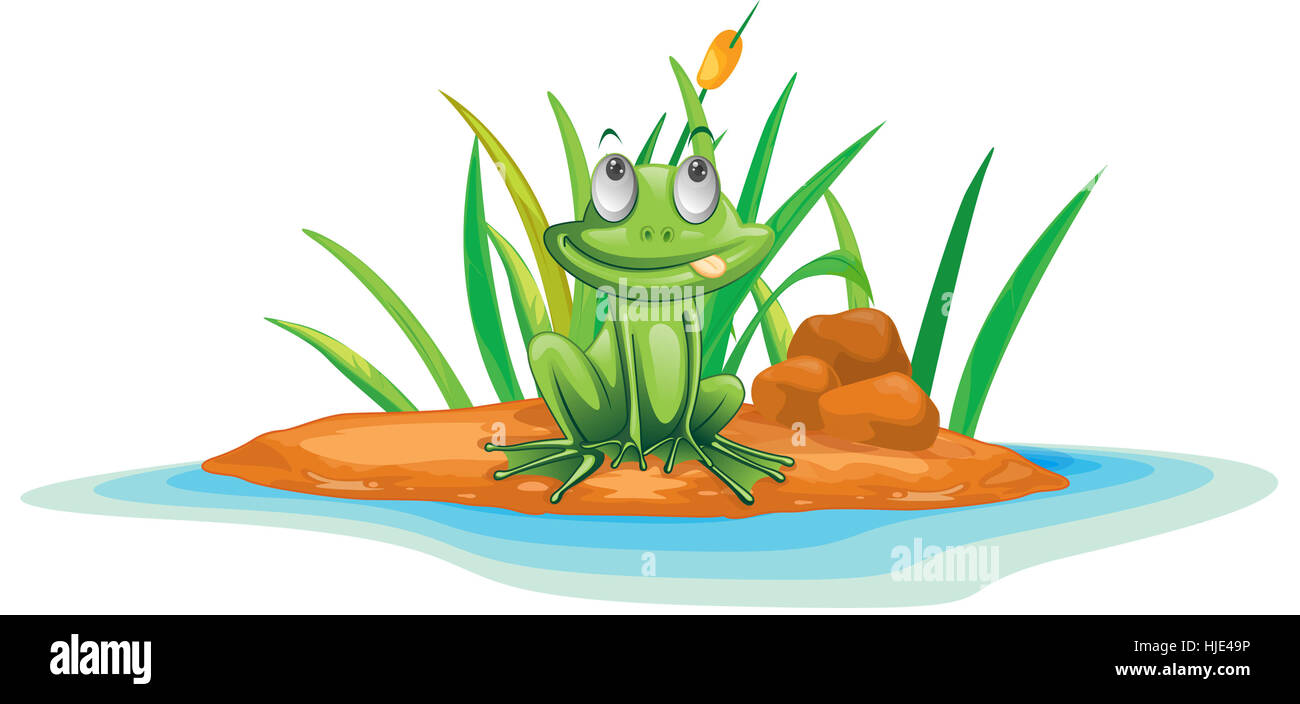 illustration of frog on island Stock Photo - Alamy