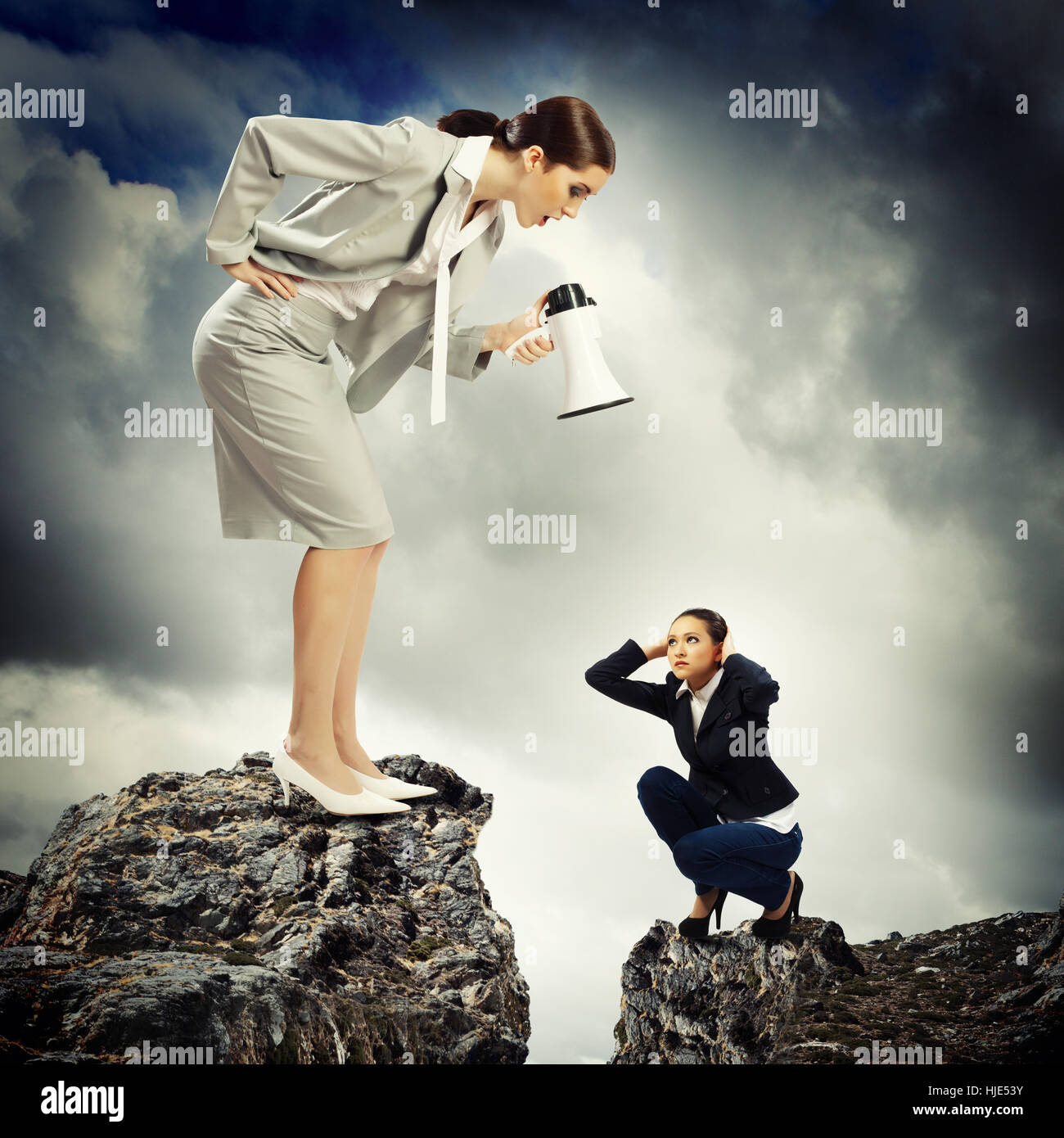 Afraid woman speaker hi-res stock photography and images - Alamy