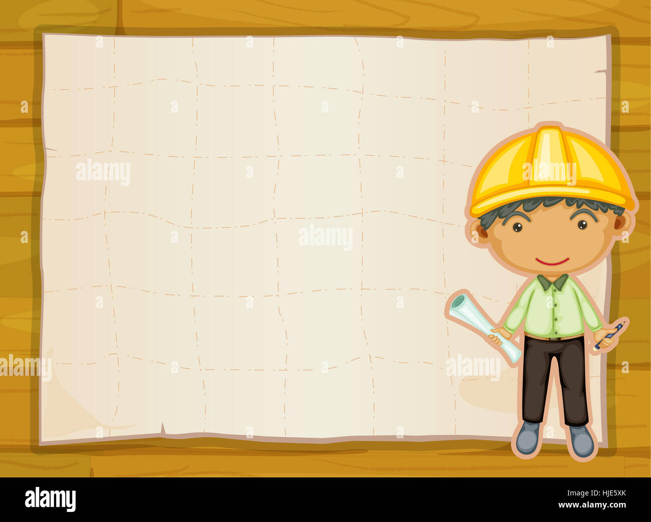 illustration of an engineer boy on a yellow background Stock Photo - Alamy