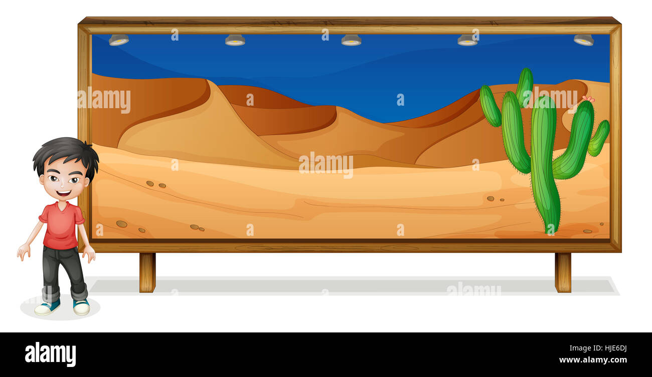 illustration of a boy and nature frame on a white background Stock ...