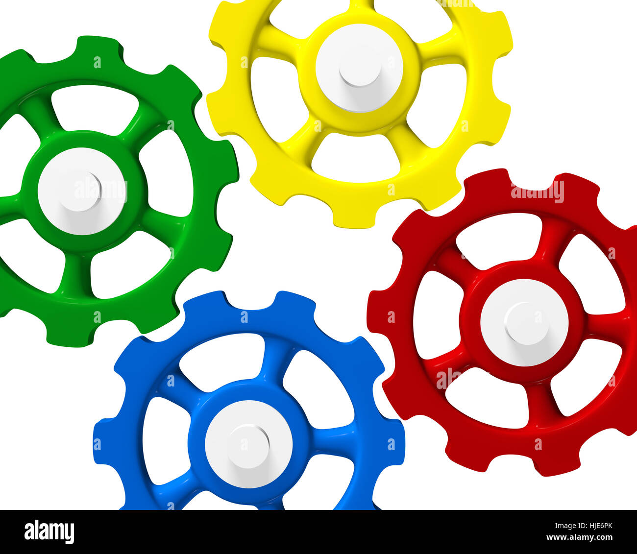 colorful gears - green red blue yellow 12 Stock Photo - Alamy