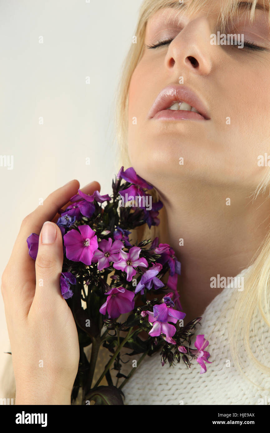 blank, european, caucasian, cuddle, bouquet, bunch, contentment, woman ...