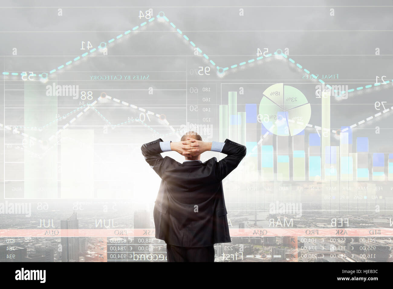 Rear view of businessman looking at business marketing strategy Stock ...