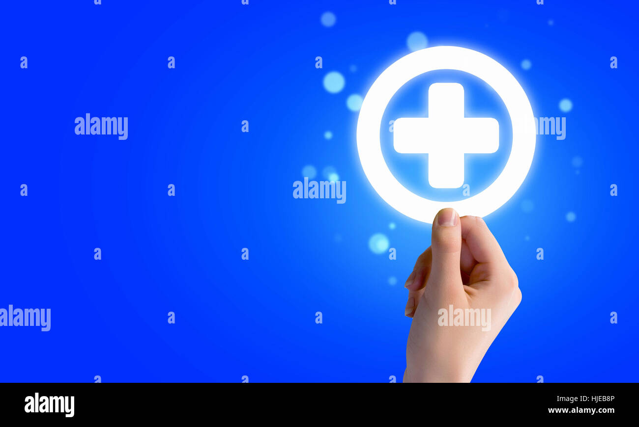 Hand pressing plus sign hi-res stock photography and images - Alamy