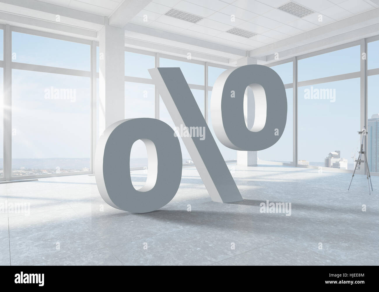 Bright modern interior with big percentage sign Stock Photo - Alamy