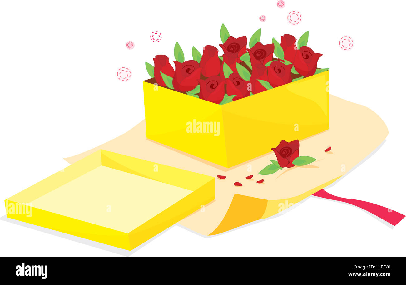 cartoon illustration of a box of roses Stock Photo - Alamy