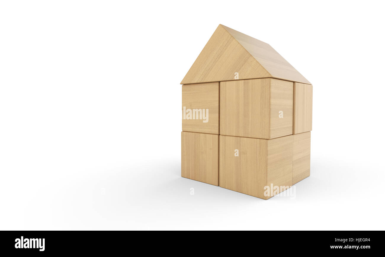 small wooden house out of blocks isolated 2 Stock Photo - Alamy