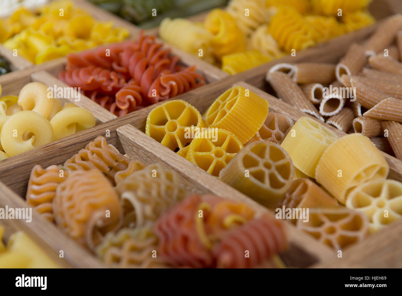 Variety of types, colors and shapes of Italian pasta. Dry pasta ...