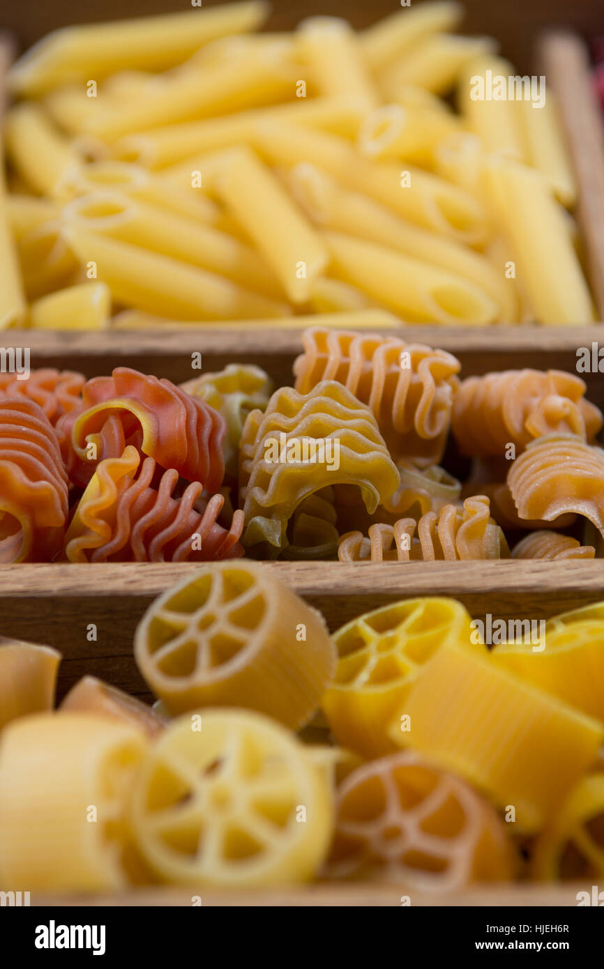 Variety of types, colors and shapes of Italian pasta. Dry pasta ...