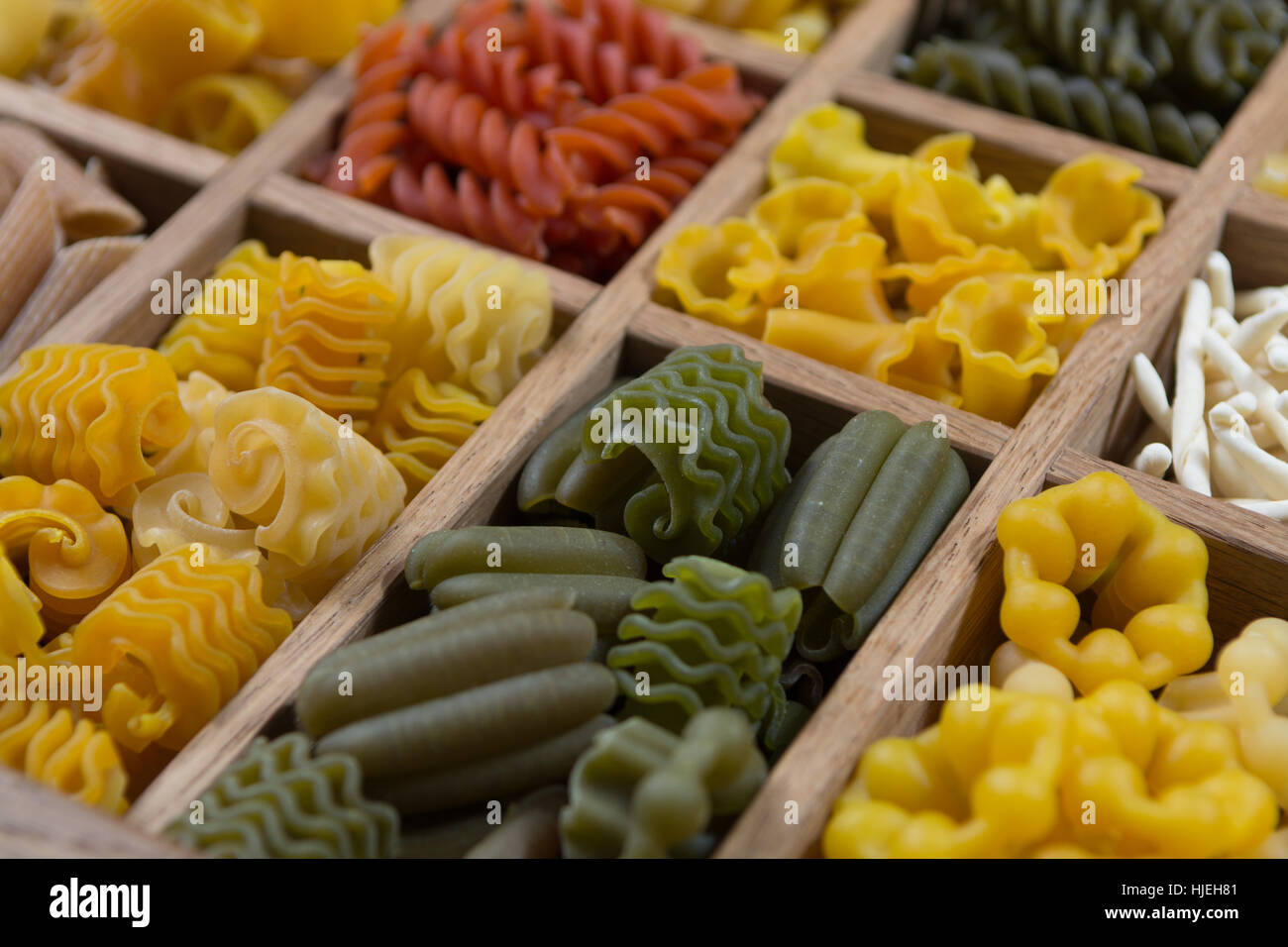 Variety of types, colors and shapes of Italian pasta. Dry pasta ...