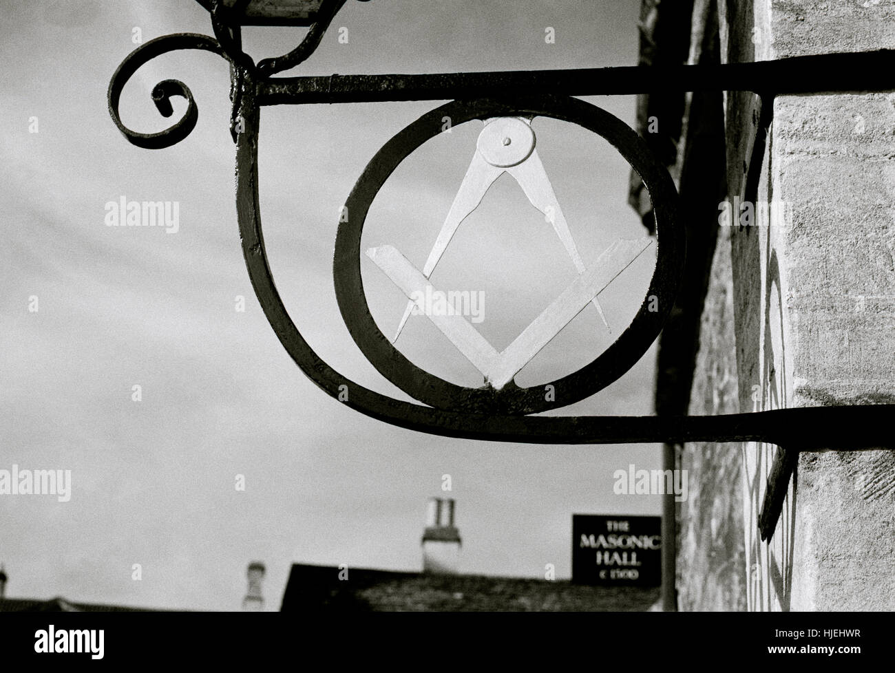 Freemasonry regalia sign outside the Masonic Hall or Lodge in Bradford ...
