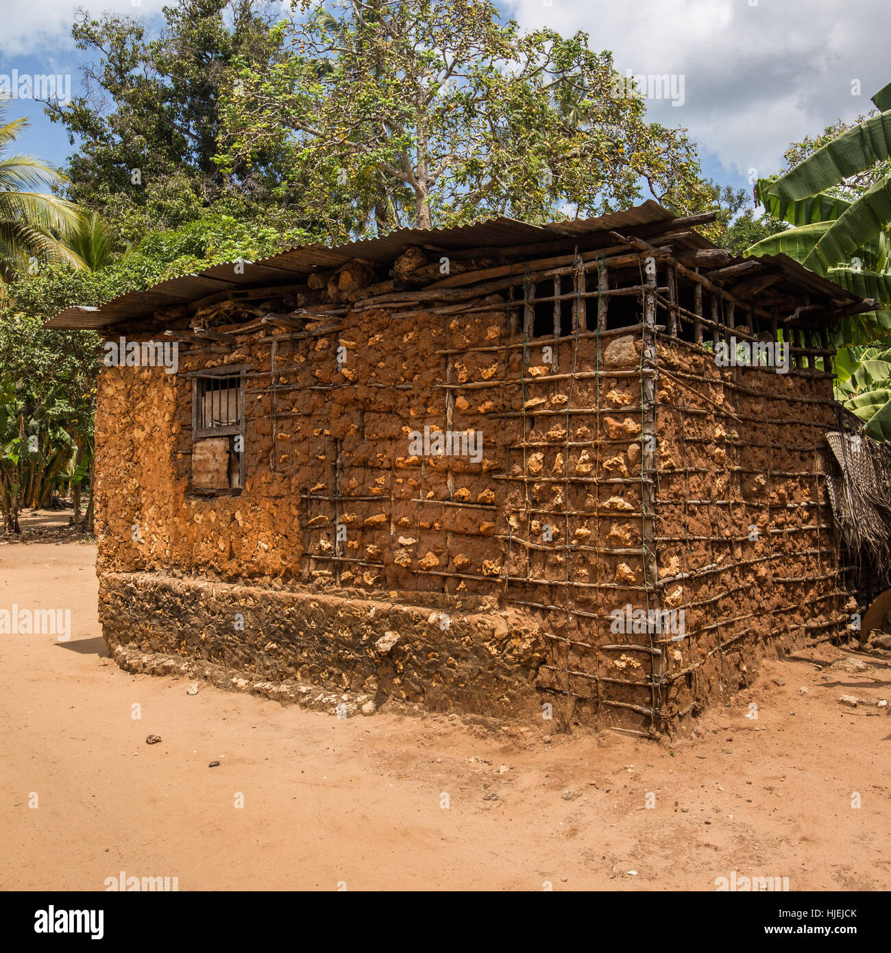 Small primitive house with steel sheet roof,built by native local ...