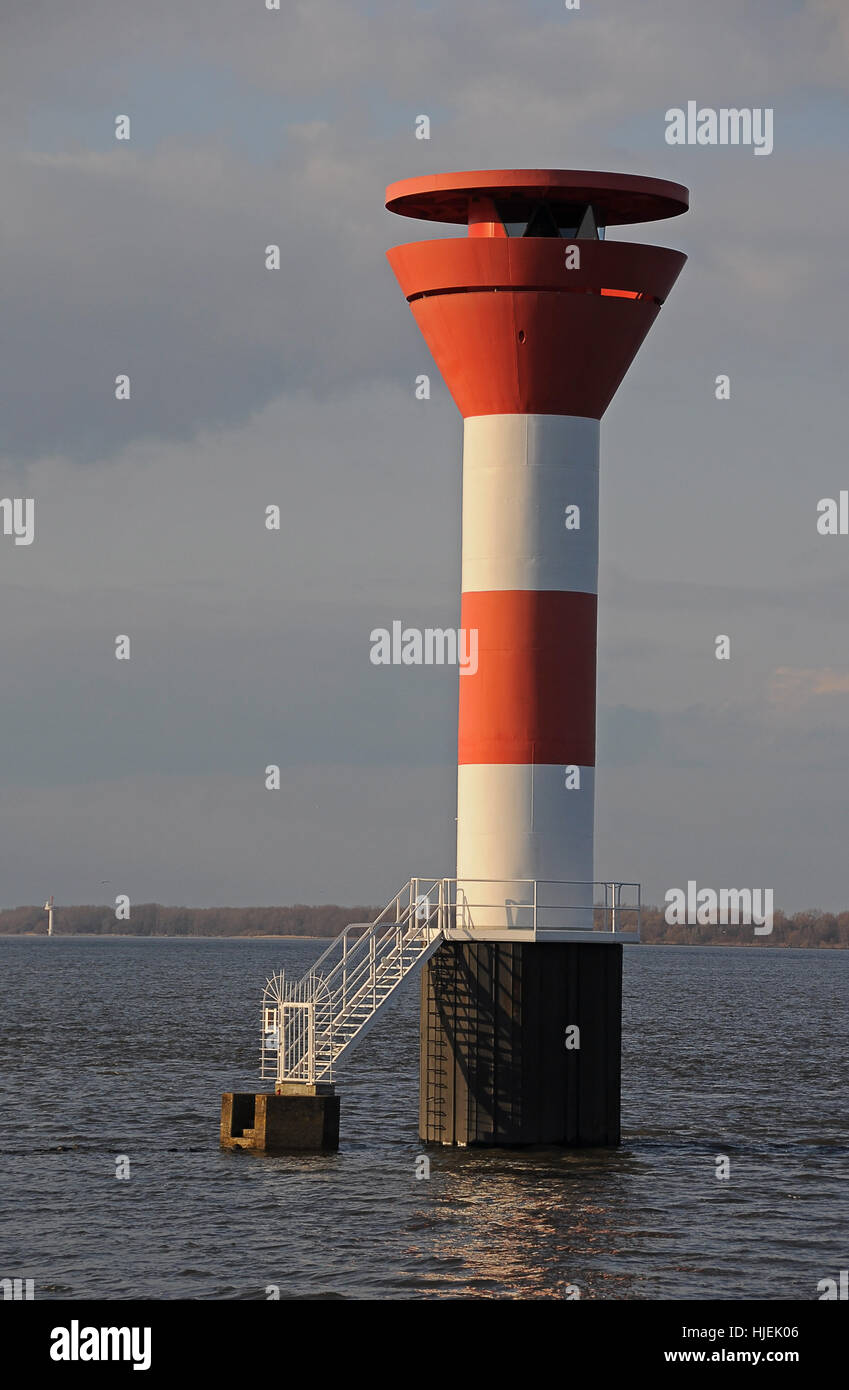 navigation, seafaring, elbe, beacon, lighthouse, river, water, stairs ...