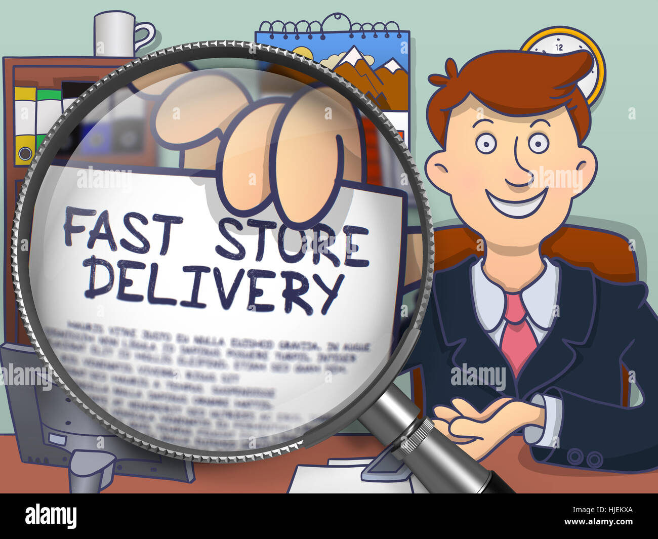 Fast Store Delivery through Lens. Doodle Concept Stock Photo - Alamy