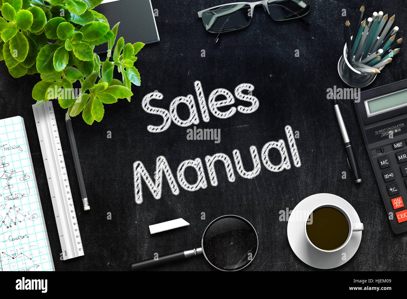 Sales Manual Handwritten on Black Chalkboard. 3D Rendering Stock Photo ...