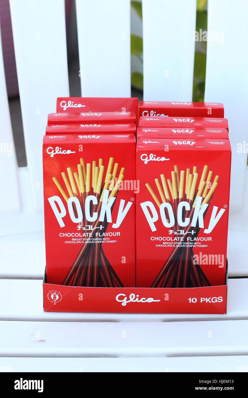 Close up of Pocky Chocolate flavour covered biscuits Stock Photo - Alamy