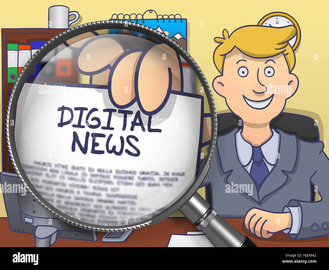 Digital News through Magnifying Glass. Doodle Design Stock Photo - Alamy