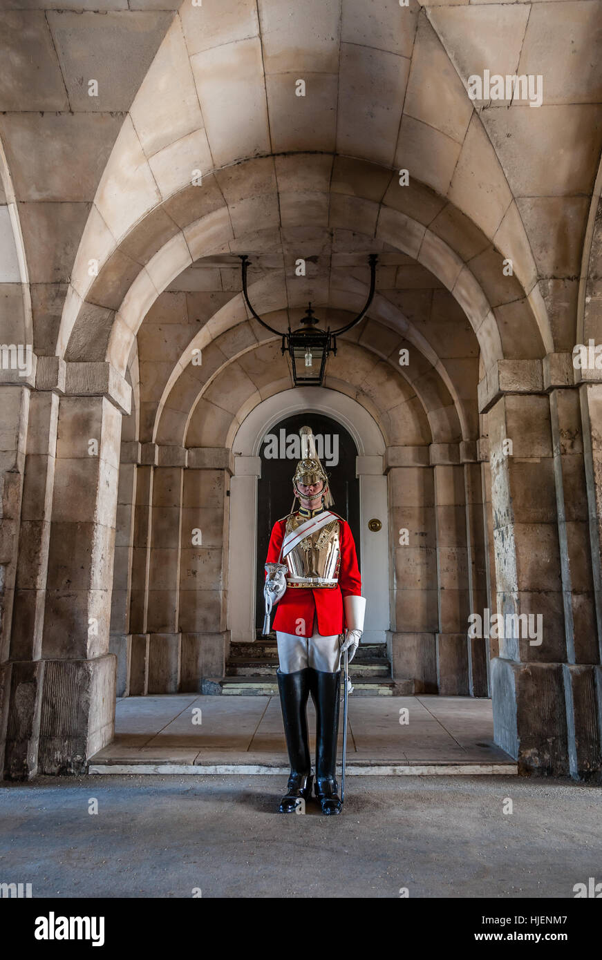 Life Guards Trooper stands guard at Horse Guards, London, England, UK ...
