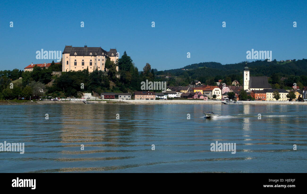 greinburg and grein castle on the danube Stock Photo - Alamy
