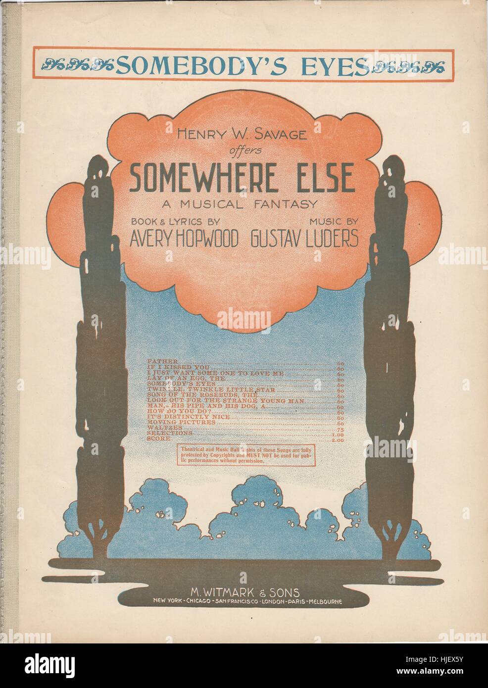 "Somewhere Else" 1913 Musical Sheet Music Cover Stock Photo - Alamy
