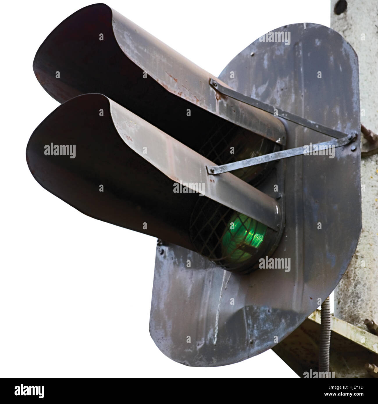 Railway traffic green light signal set at safe to go ahead, large ...